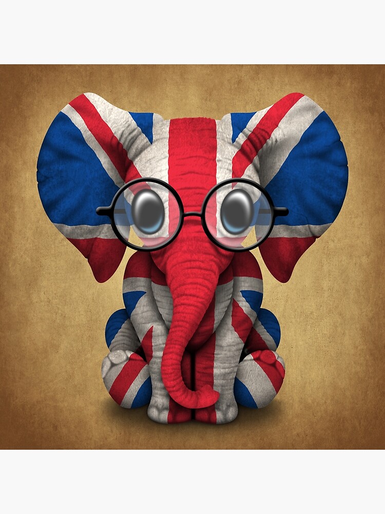 "Baby Elephant with Glasses and Union Jack British Flag" Art Print for ...