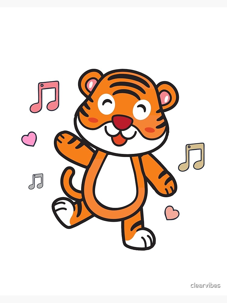 "Dancing Tiger Loves Music | Kawaii Kids" Art Board Print for Sale by ...