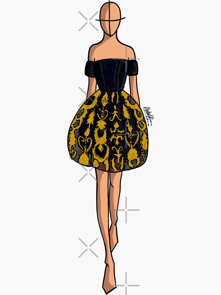 "Black and Gold Prom Dress" Sticker by adhdesigns5 | Redbubble