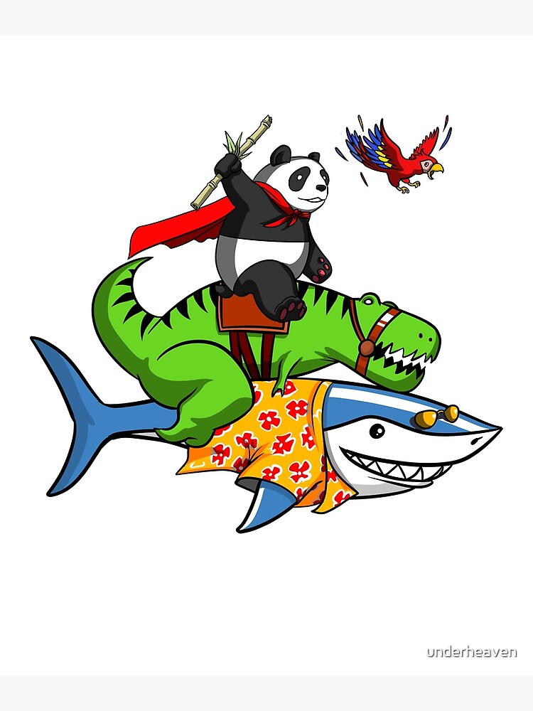 "T-Rex Dinosaur And Panda Riding Shark" Canvas Print for Sale by ...