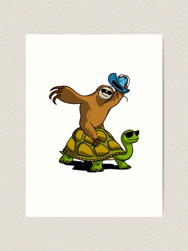 "Sloth Cowboy Riding Turtle" Art Print by underheaven | Redbubble