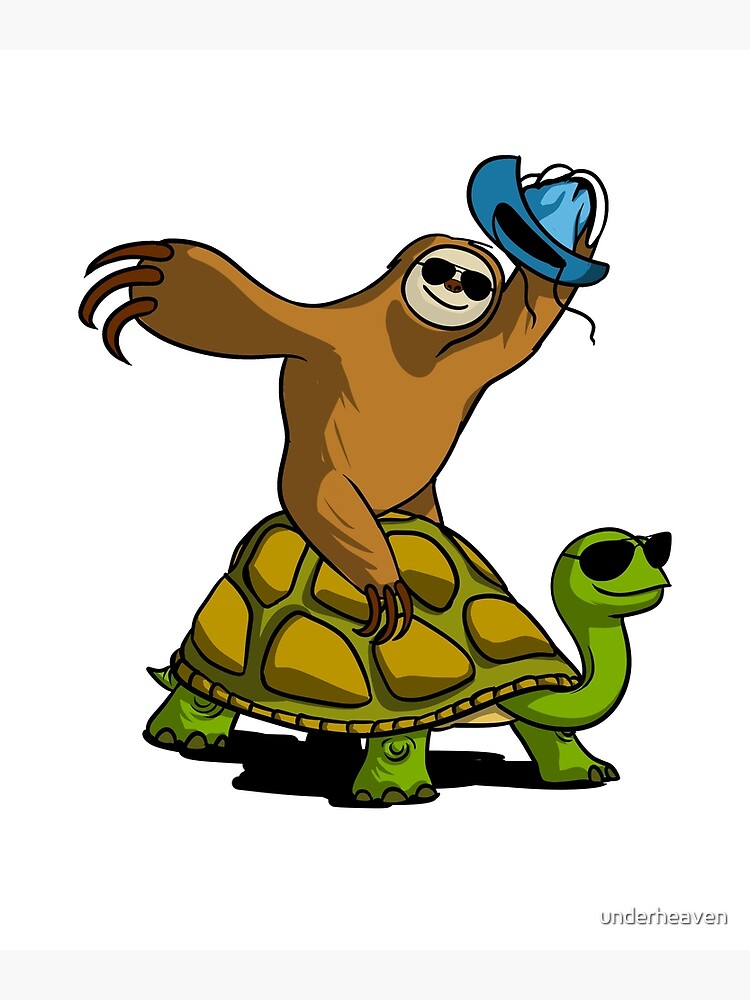 "Sloth Cowboy Riding Turtle" Art Print by underheaven | Redbubble