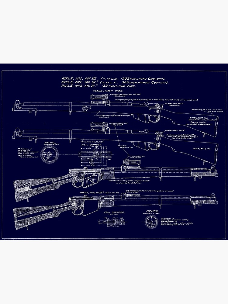 "303 Lee Enfield Rifle Blueprint (Dark blue)" Photographic Print for ...
