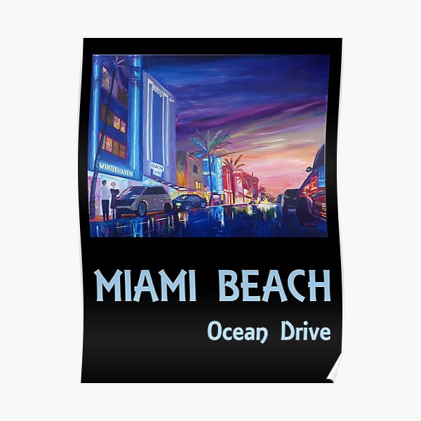 "Miami Beach Ocean Drive Retro Travel Poster" Poster for Sale by ...