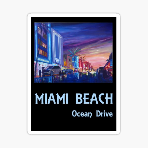 "Miami Beach Ocean Drive Retro Travel Poster" Sticker for Sale by ...