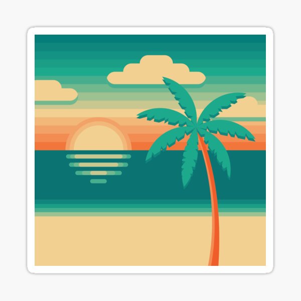 "Retro Beach Scene" Sticker for Sale by AvocadoPandD | Redbubble