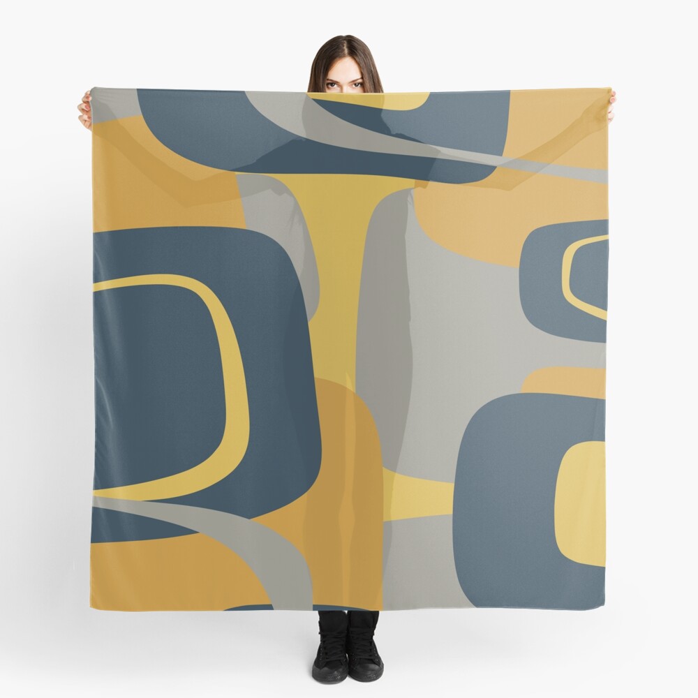"Mid Century Modern Retro Abstract Pattern in Navy Blue, Mustard Yellow ...