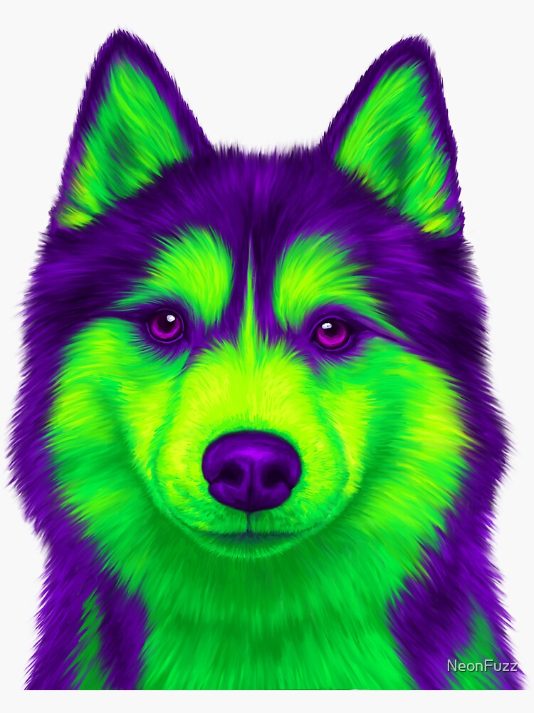 "Purple and Green Husky" Sticker for Sale by NeonFuzz | Redbubble