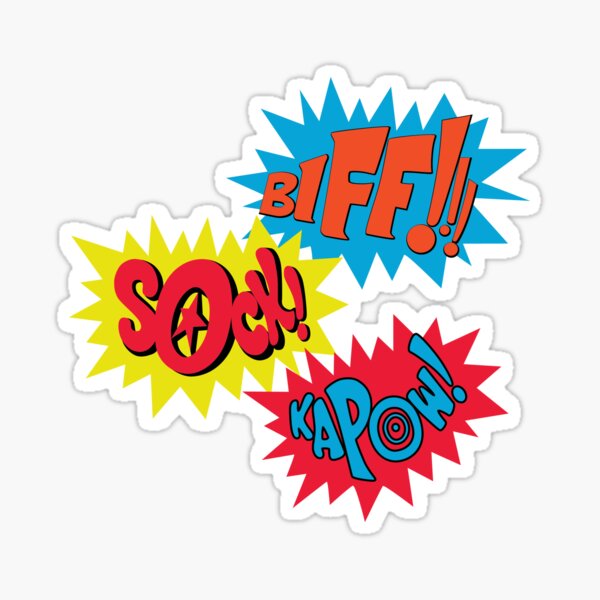 "Biff!!! Sock! Kapow! Popart" Sticker by CloakAndDaggers | Redbubble