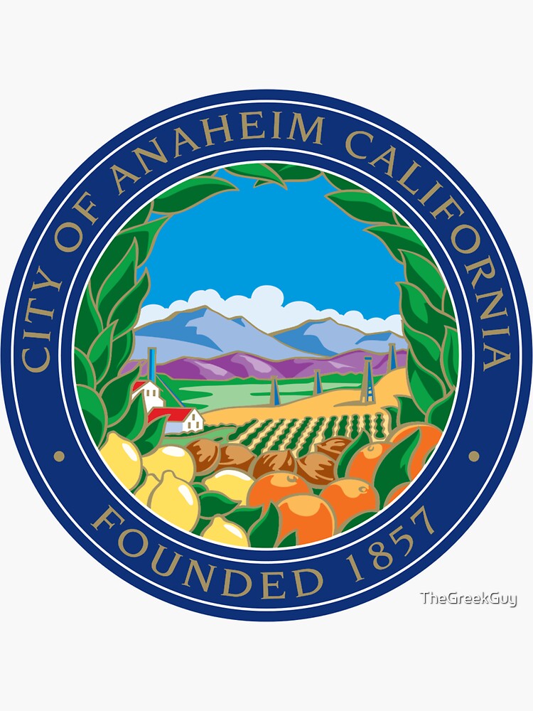 "City of Anaheim, California Founded 1857 Seal" Sticker by TheGreekGuy ...