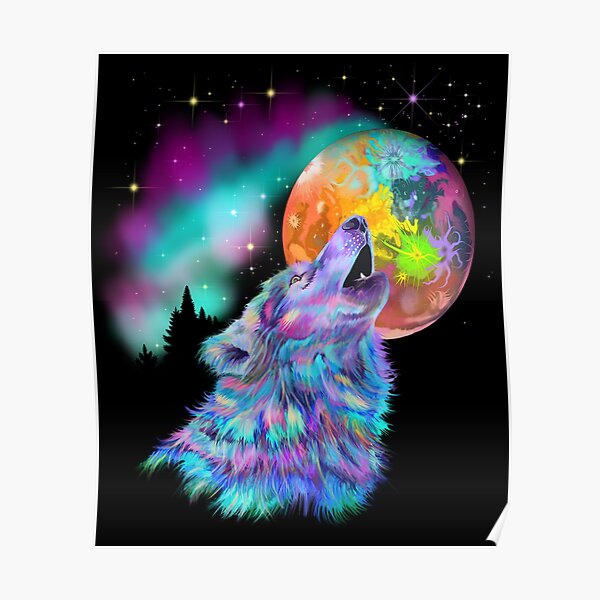 "Colorful rainbow wolf howling " Poster by starchild777 | Redbubble