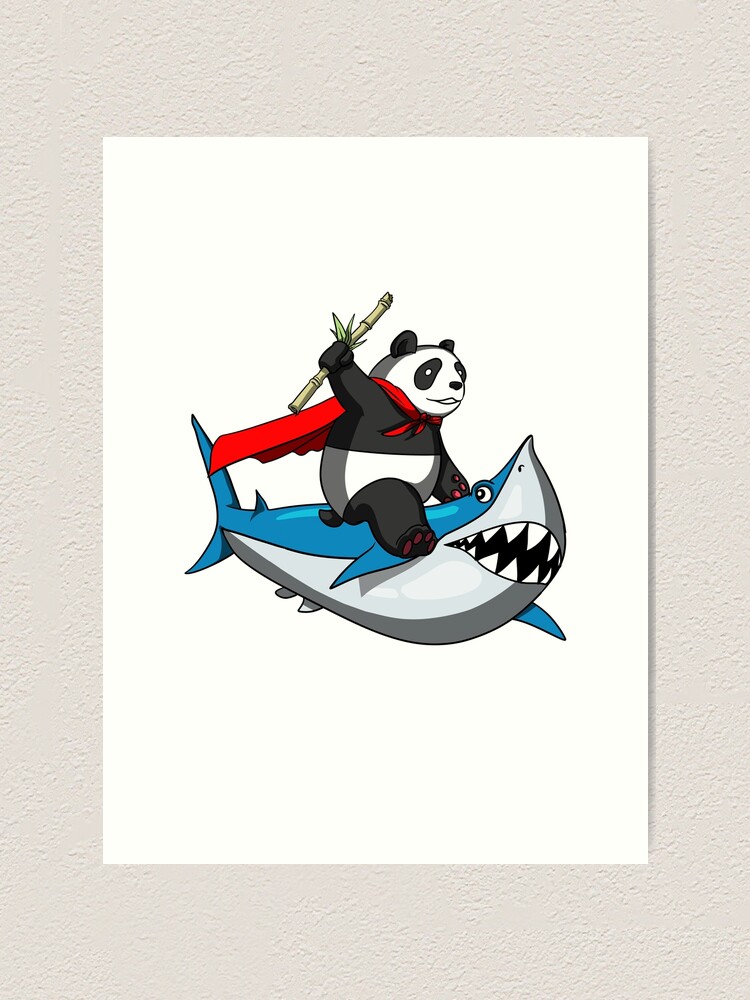 "Panda Bear Riding Shark" Art Print by underheaven | Redbubble