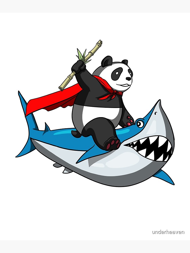 Panda Bear Riding Shark Art Print By Underheaven Redbubble