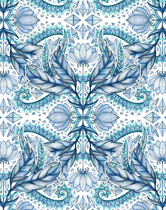 "Lily, Leaf & Triangle Pattern - blues" by micklyn | Redbubble