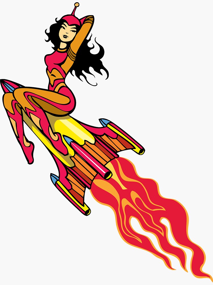 "Beautiful Space Girl Riding Rocket" Sticker by scooterbaby | Redbubble