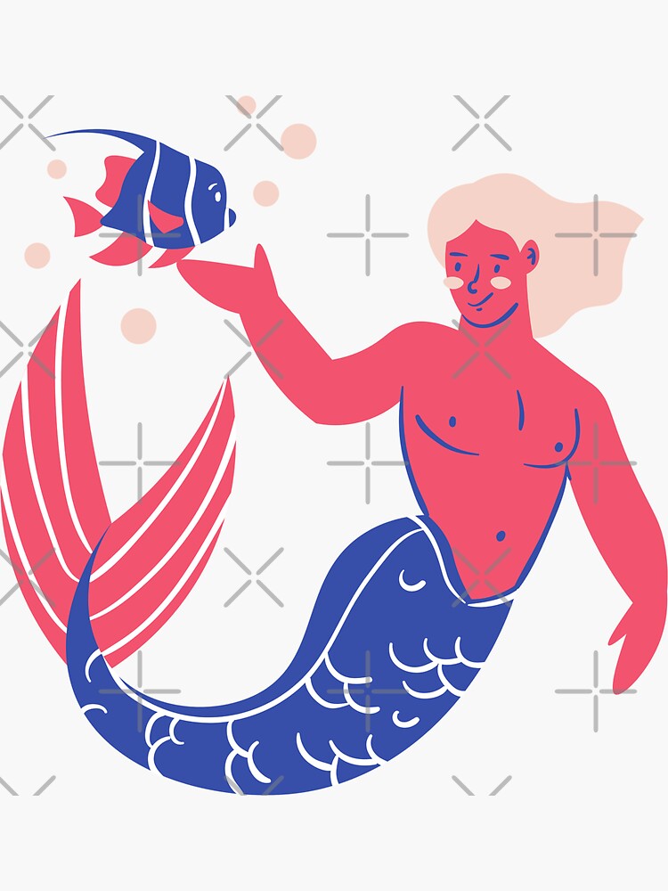 "Merman and fish" Sticker by Delicarte | Redbubble