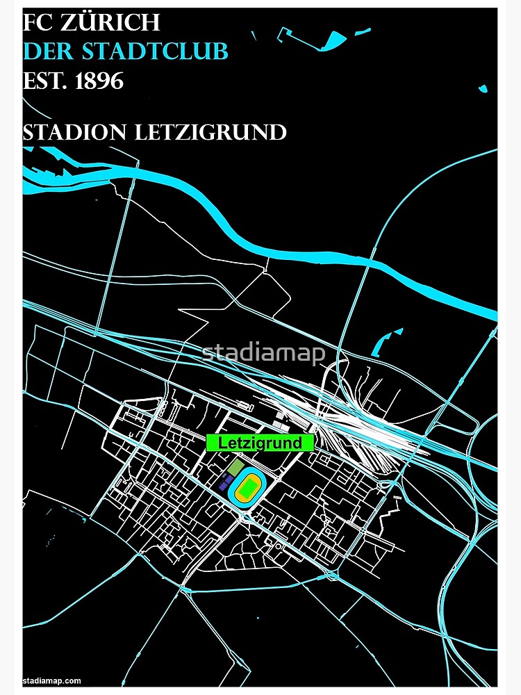"Stadtclub - Stadion Letzigrund Stadium Map by stadiamap" Photographic ...