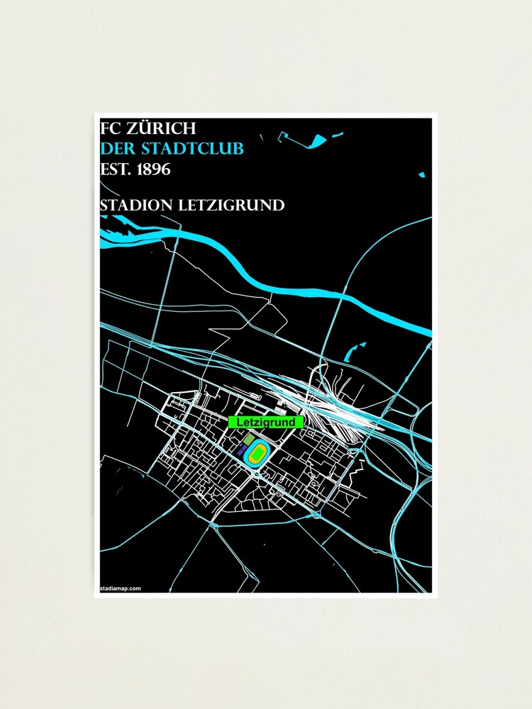 "Stadtclub - Stadion Letzigrund Stadium Map by stadiamap" Photographic ...