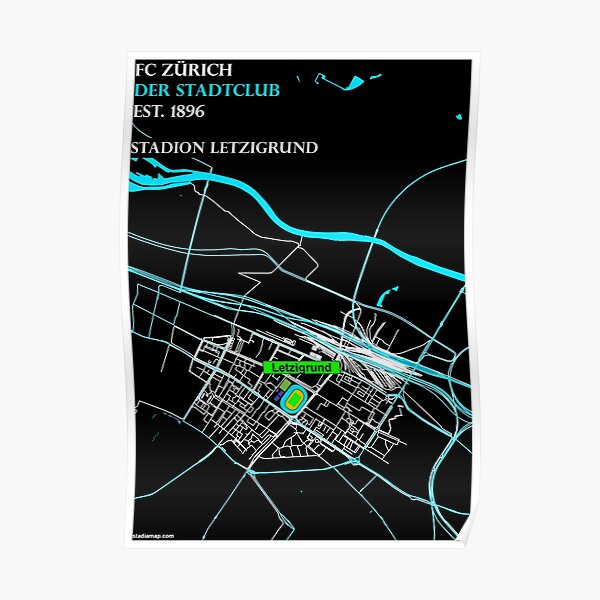 "Stadtclub - Stadion Letzigrund Stadium Map by stadiamap" Poster for ...