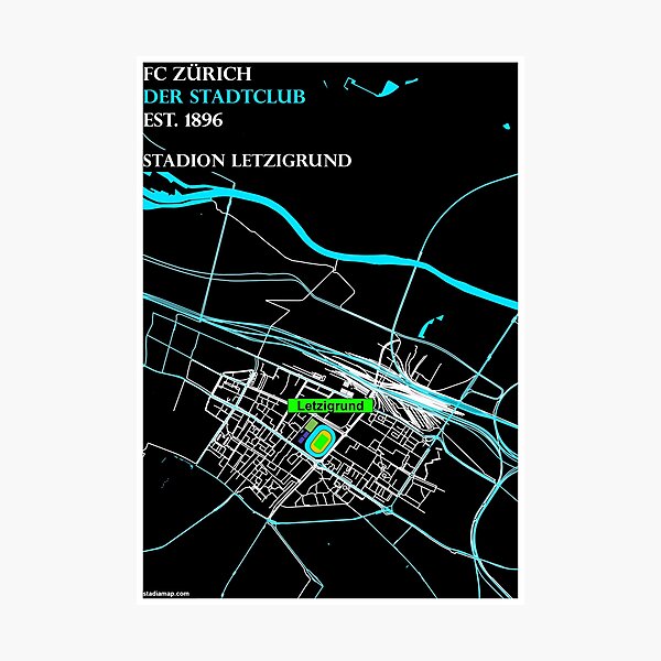 "Stadtclub - Stadion Letzigrund Stadium Map by stadiamap" Photographic ...