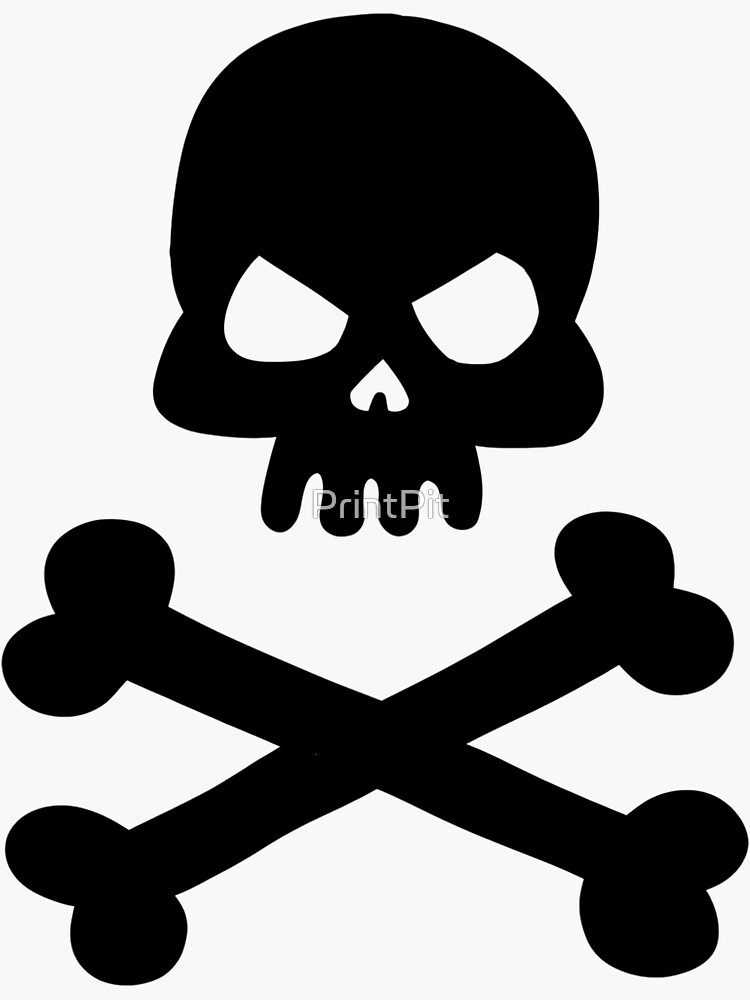 "Black and white simpel skull and bones pirate Jolly Roger logo. Black ...