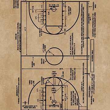 "College Basketball Court Markings and Dimensions Patent Drawing " Art ...