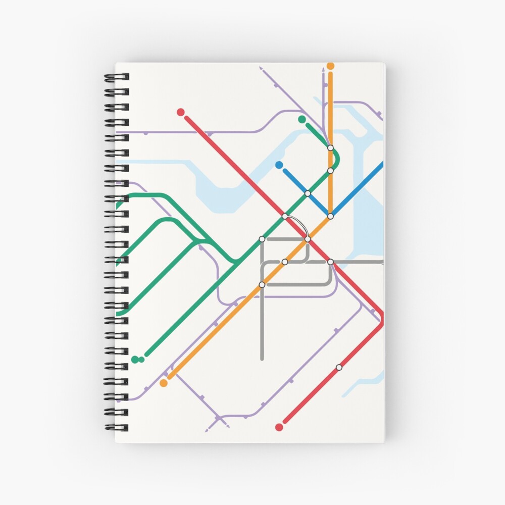 "Simple Boston T MBTA transit map" Spiral Notebook for Sale by fmslax98 ...
