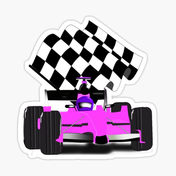 "Pink Race Car with Checkered Flag" Sticker by Gravityx9 | Redbubble