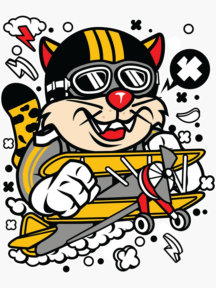 "Leopard Pilot Cartoon Character - Crazy fun art illustration" Sticker ...