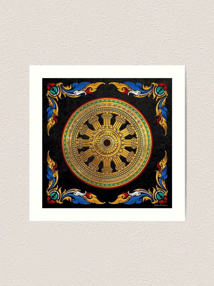 "Ancient 12-Spoked Gold Dharmachakra - The Wheel of Dharma" Art Print ...