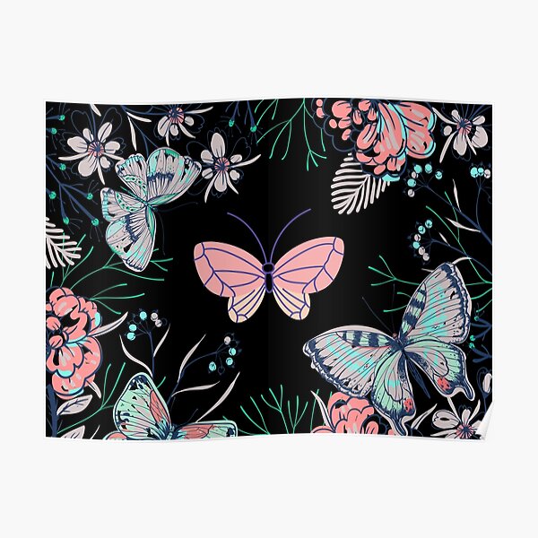 "Pink Butterfly Garden" Poster by happyhourvibe | Redbubble
