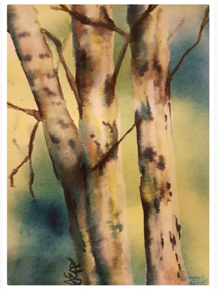 "birch trees, jodi epp, brusho watercolor #findyourthing" Sticker for ...