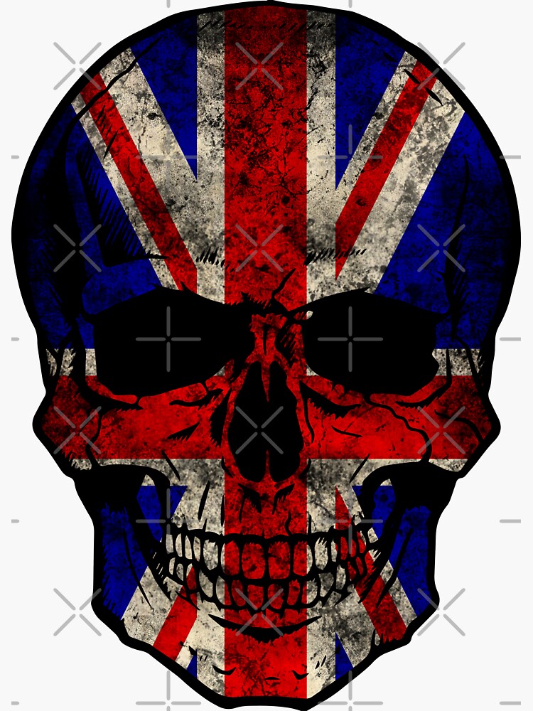"Vintage Skull Head - Union Jack UK Flag" Sticker for Sale by ...