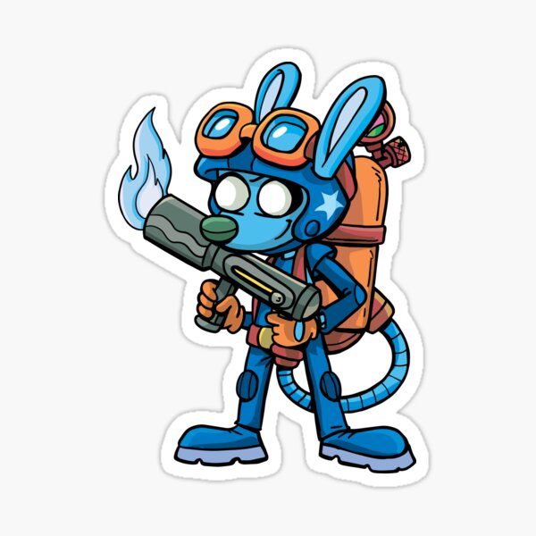 "compute game blue hero fighter with flame thrower" Sticker for Sale by ...