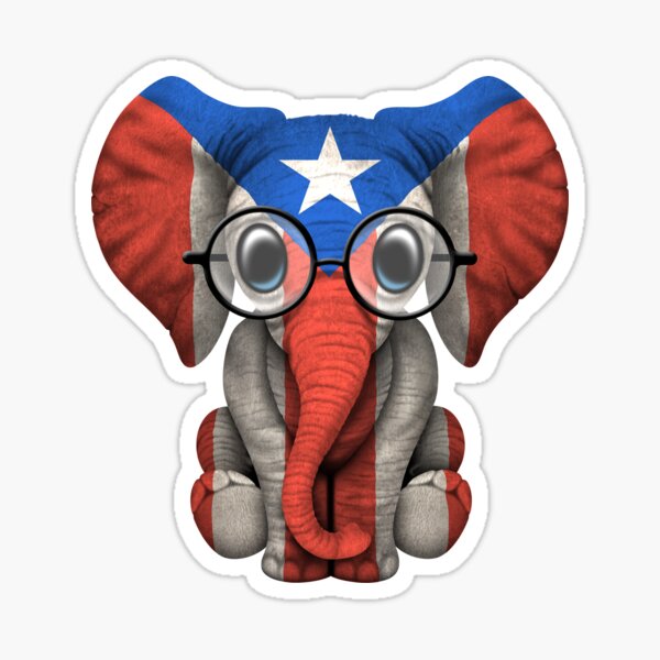 "Baby Elephant with Glasses and Puerto Rican Flag" Sticker for Sale by ...