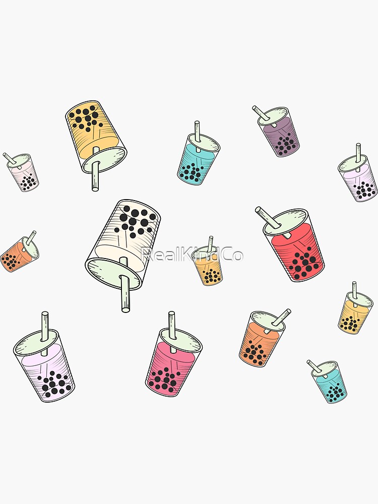 "Colorful Boba Bubble Tea Pink Pattern" Sticker for Sale by RealKindCo ...
