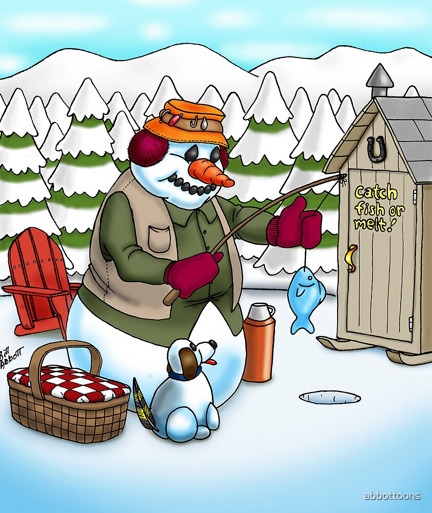 "Ice Fishing Snowman" by abbottoons | Redbubble