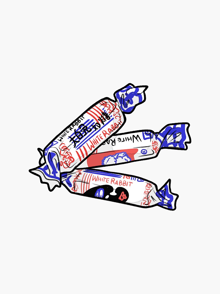 "White Rabbit Candy!" Sticker for Sale by fyrianox | Redbubble
