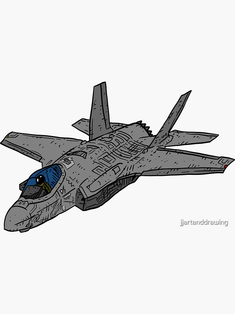 "F35 fighter jet. military aircraft. JSF" Sticker by jjartanddrawing ...