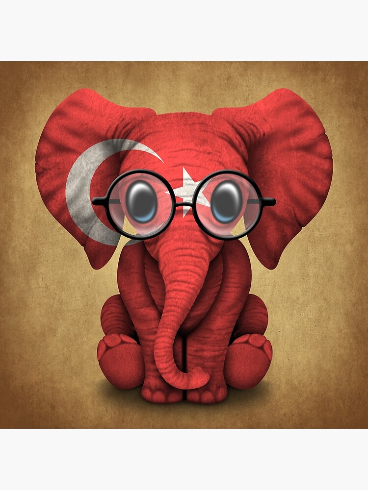 "Baby Elephant with Glasses and Turkish Flag" Art Print for Sale by ...