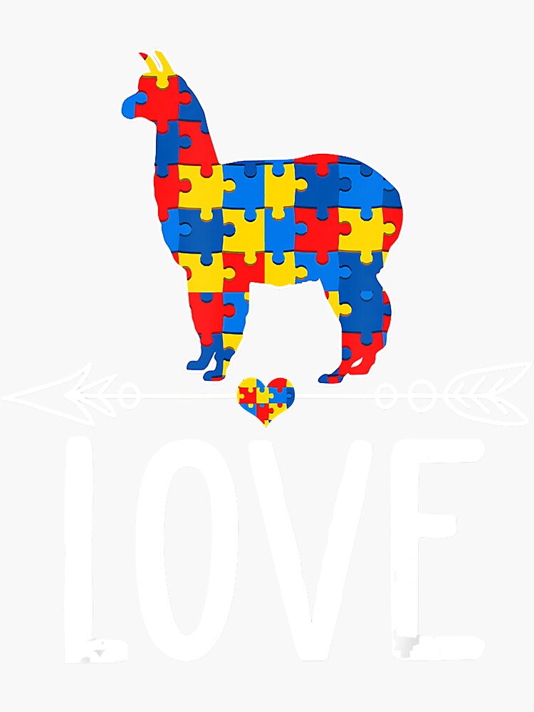 "Llama Alpaca Autism Awareness Hearts Love" Sticker for Sale by ...