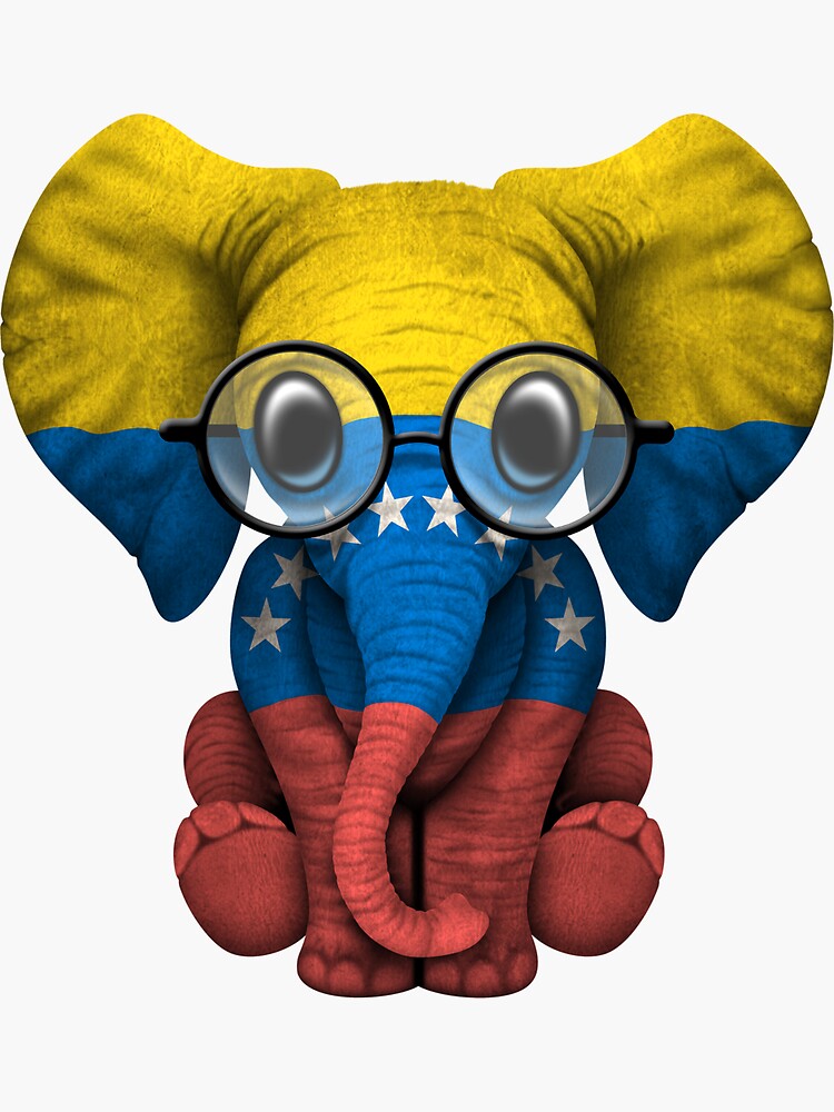 "Baby Elephant with Glasses and Venezuelan Flag" Sticker for Sale by ...