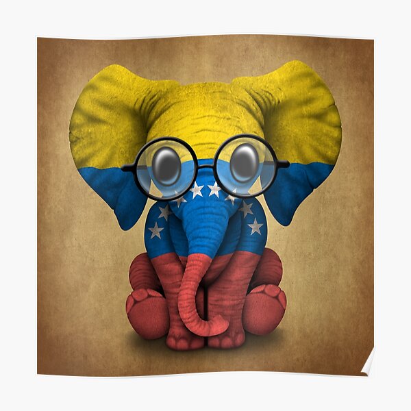 "Baby Elephant with Glasses and Venezuelan Flag" Poster for Sale by ...