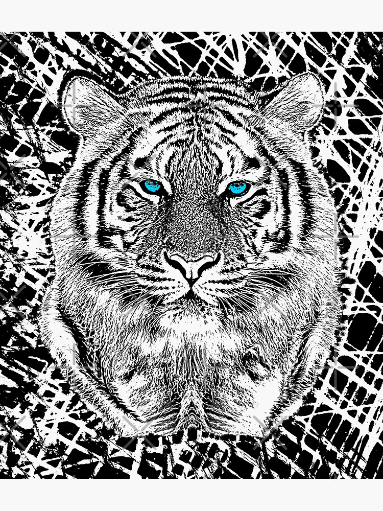 "Tiger Portrait Black and White in Graphic Etching Style" Sticker for ...