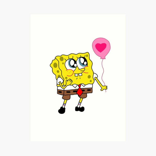 Cute Spongebob Squarepants With Baloon Art Print By Katuse Redbubble