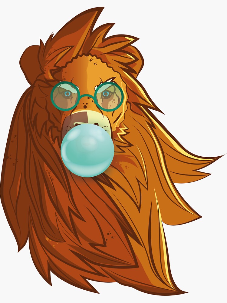 "Freaky Lion with glasses and bubble gum" Sticker for Sale by ...