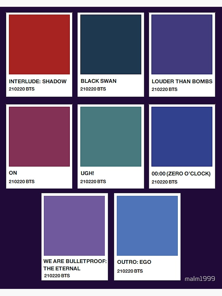 "BTS Map Of The Soul 7 Version 3 Album Pantone-Style Art Print Colours ...