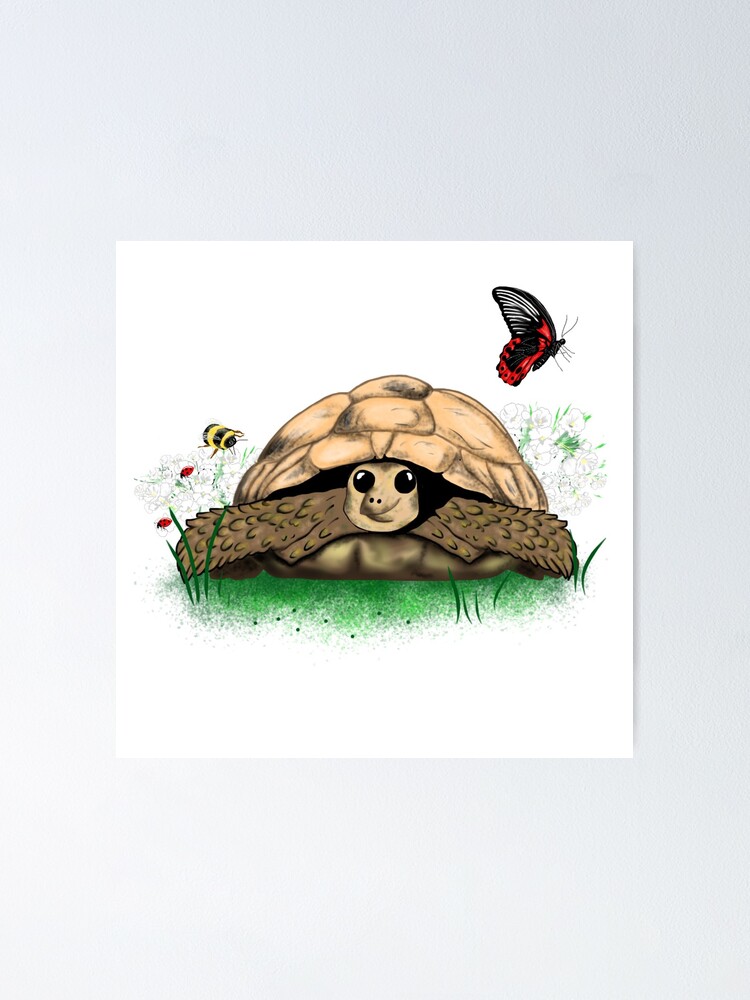 I Love My Tortoise Cute Cartoon Poster By Cartoonistlg Redbubble