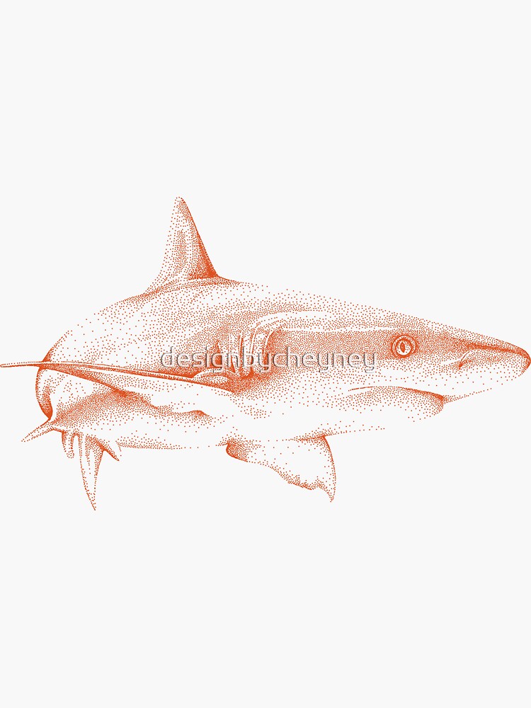 "Shark Illustration by Design by Cheyney - Pointillism Art" Sticker for ...