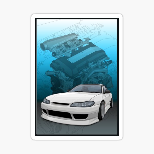 " S15 Silvia Spec-r with SR20 background (White) " Sticker for Sale by ...